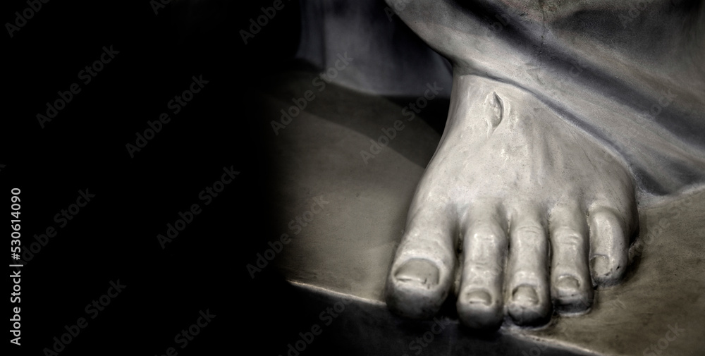 Sculpture of Foot of Jesus with Nail Marks Wounds Crucifixion Stock ...