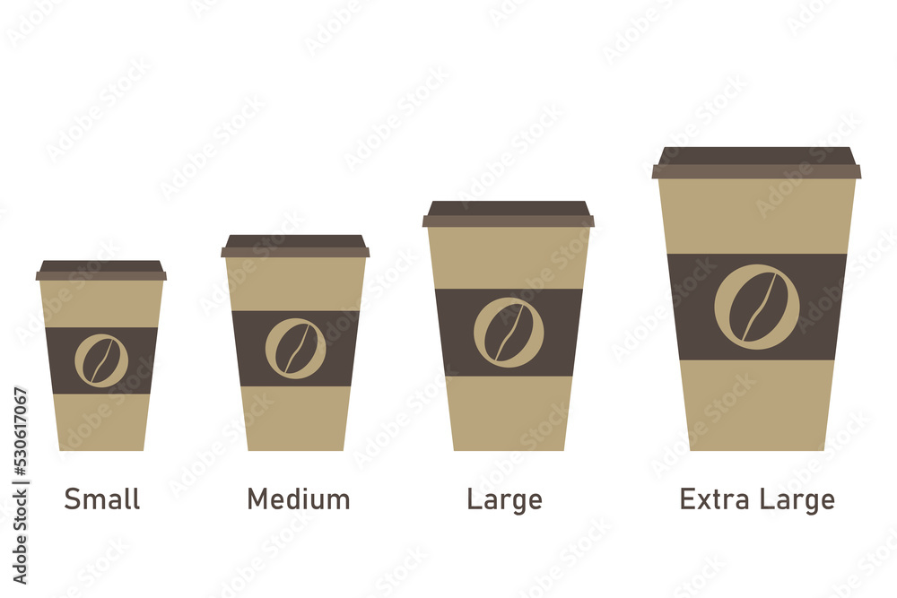 Black coffee cups different size set - s, m, l, xl. Vector illustration ...