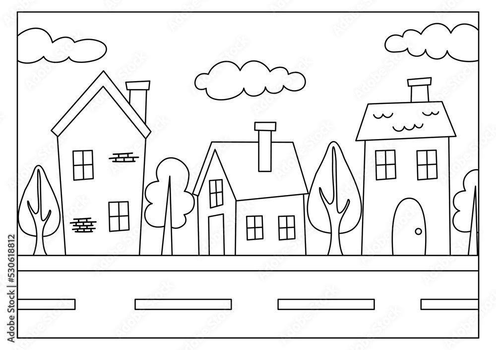 house coloring page for kid printable Stock Vector | Adobe Stock