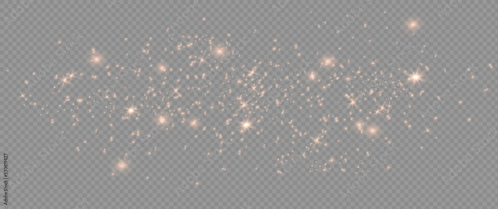 Yellow sparks glitter special light effect. Vector sparkles on transparent background. Sparkling ...