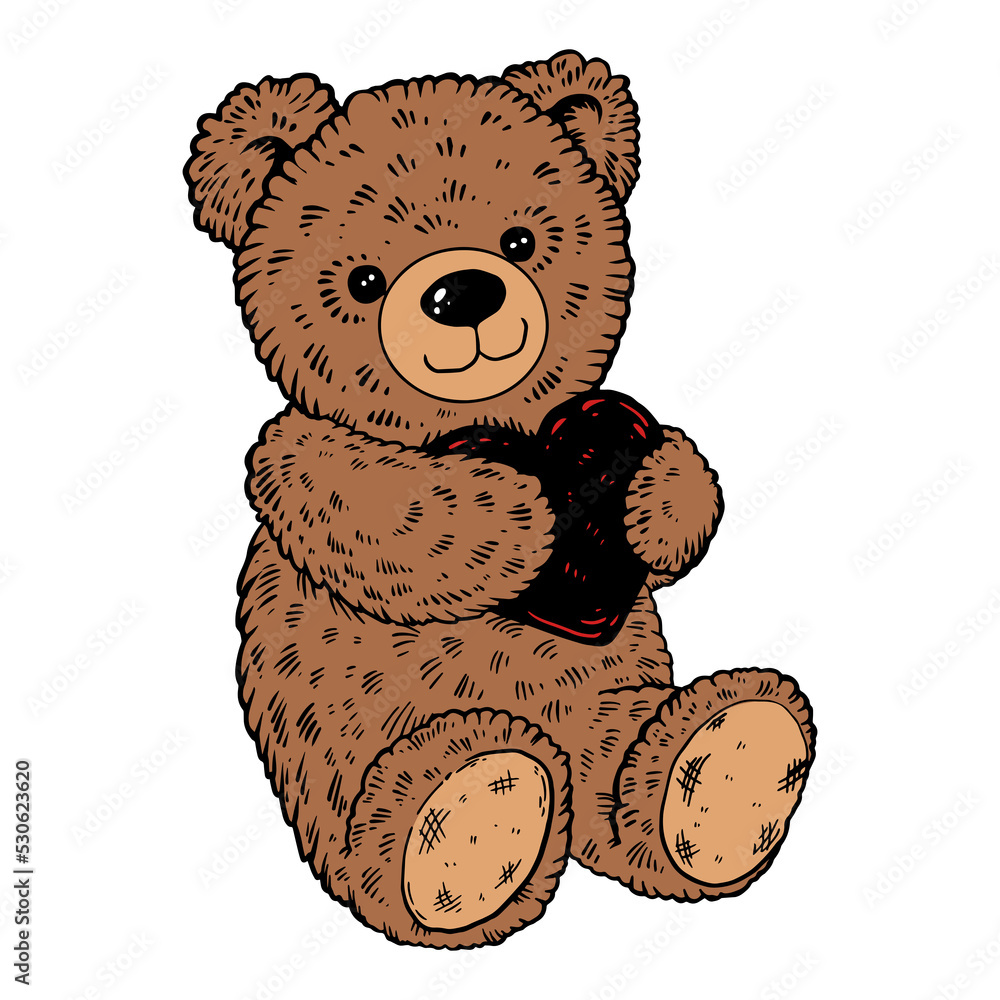Teddy bear color sketch engraving PNG illustration with transparent ...