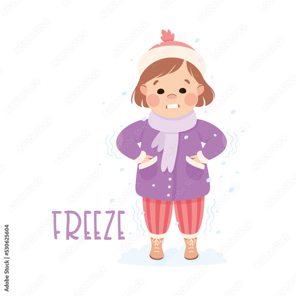 Little Girl Freezing in Cold Winter Demonstrating Vocabulary and Verb ...