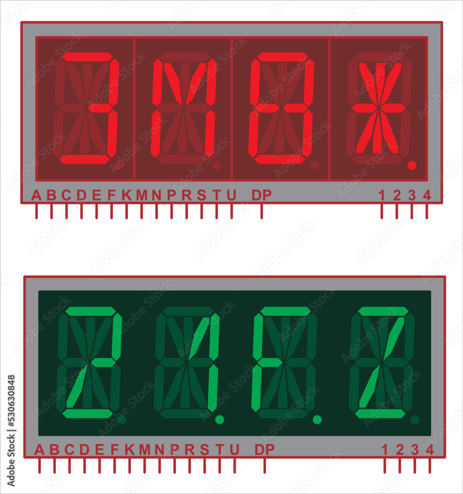 Vetor de Vector image of a four-digit fourteen-segment liquid crystal ...