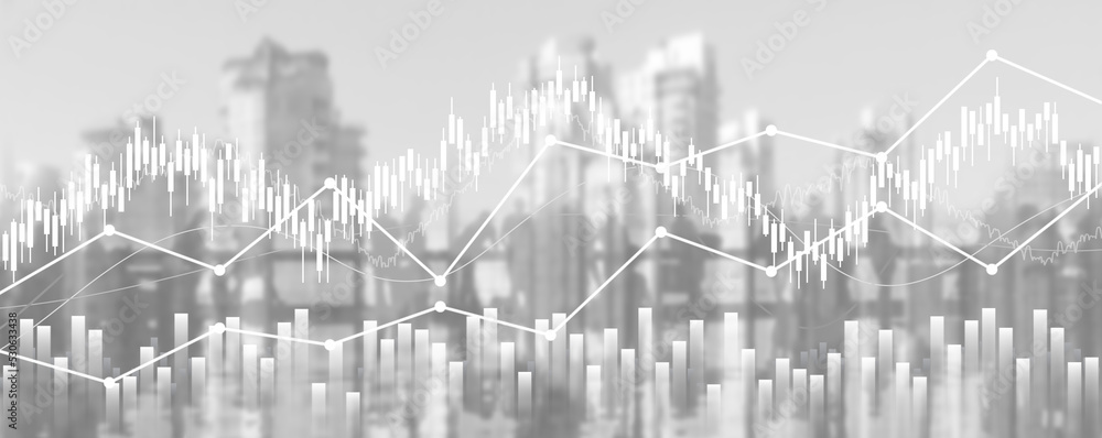 financial chart with line graph in stock market and silhouette people ...