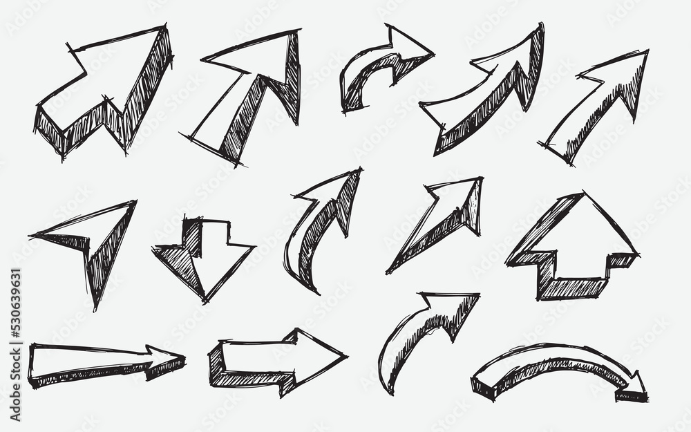 Set of Arrows hand drawn doodle vector set, Scribble Sketch arrow ...