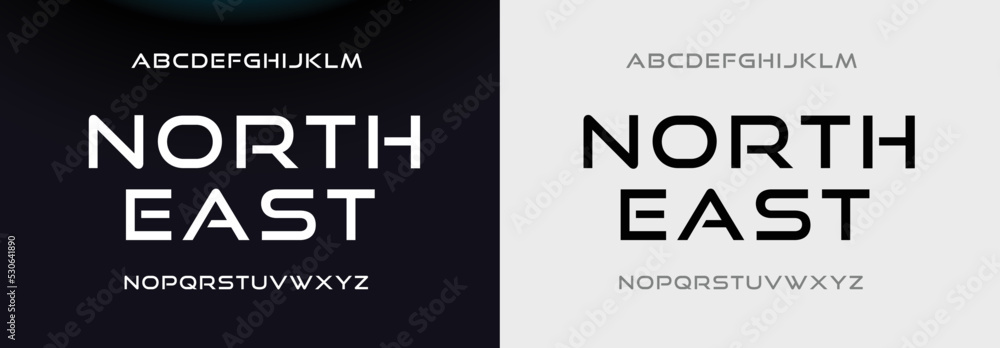 NORTH EAST Sports minimal tech font letter set. Luxury vector typeface ...