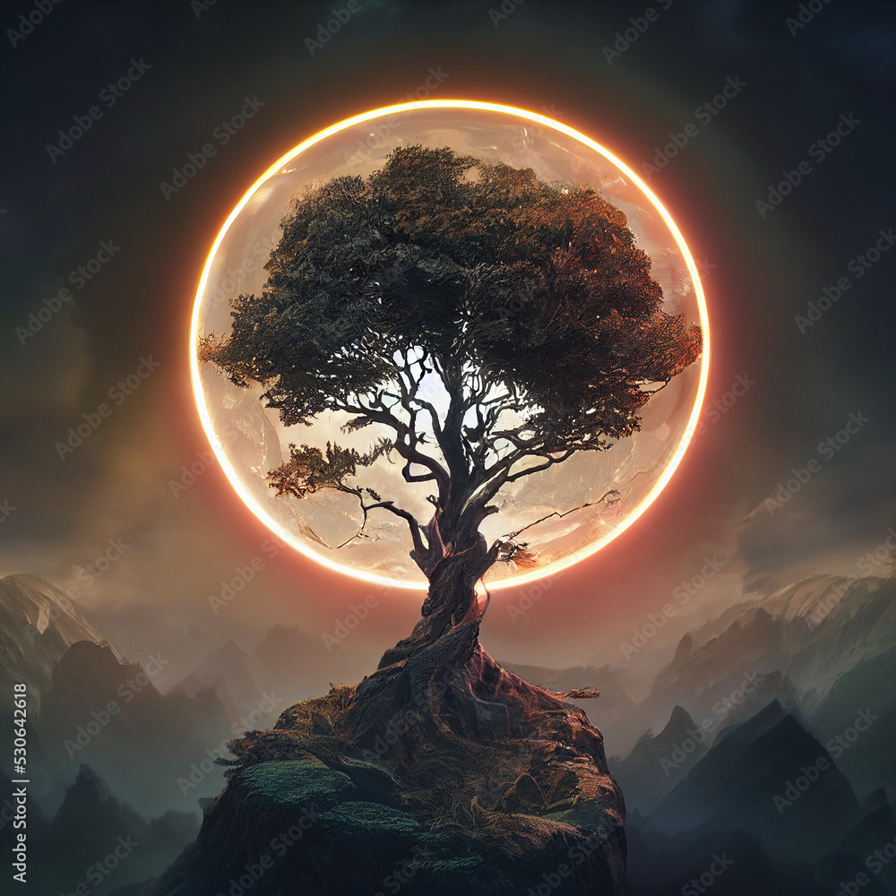 Yggdrasil the World Tree, Mythology, Root of Creation Stock ...