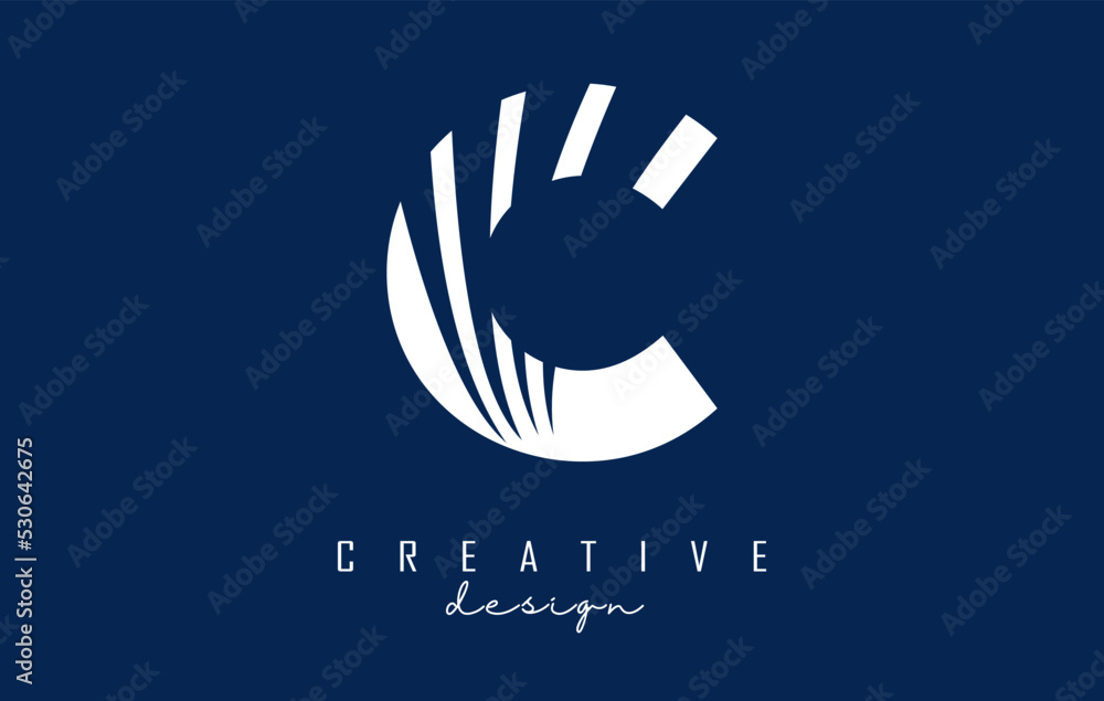 White letter C logo with leading lines and negative space design ...