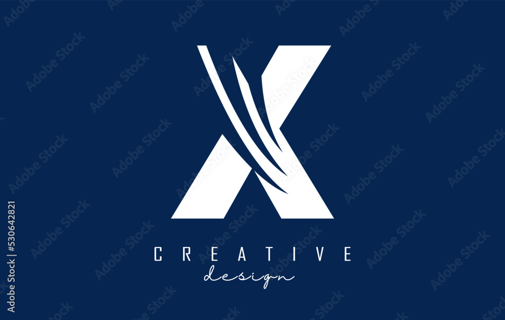 White letter X logo with leading lines and negative space design ...