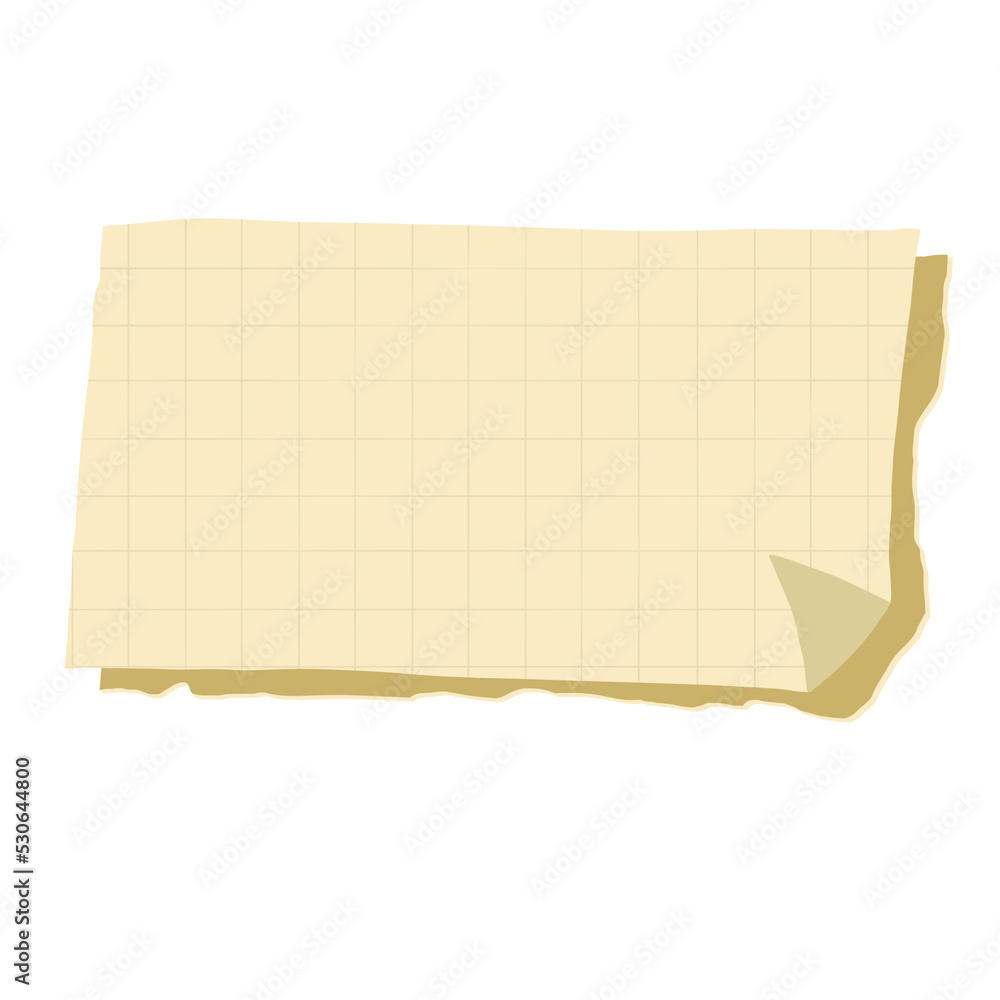 beige, yellow ripped note paper with grid pattern in cartoon hand drawn ...