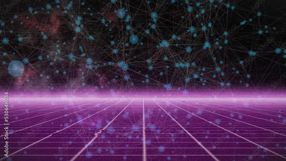 Animation of lines over network of connections on black background ...