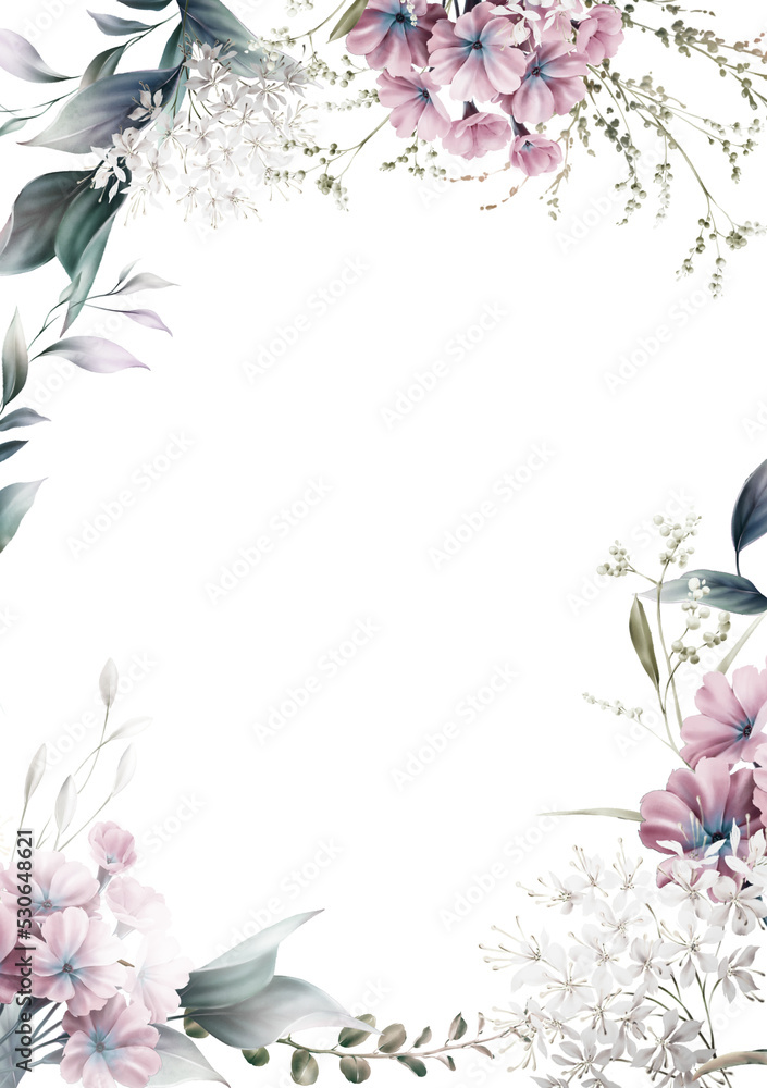 Floral frame, Flower border, Greeting card with flowers, can be used as ...