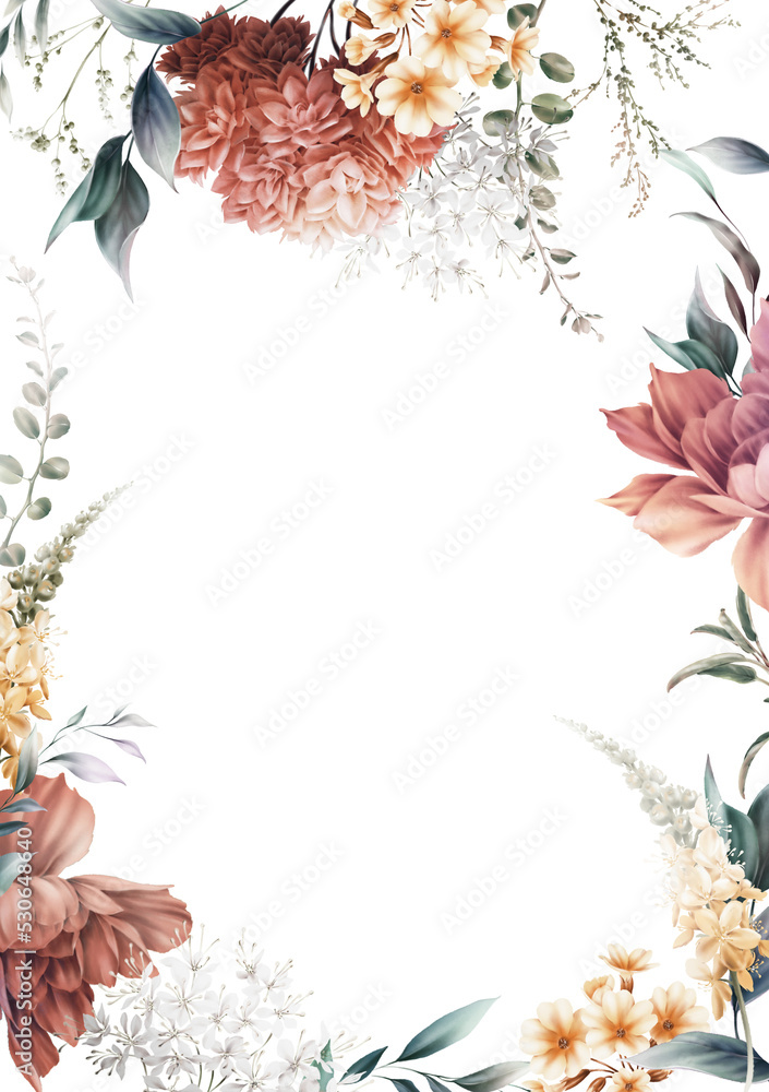 Floral frame, Flower border, Greeting card with flowers, can be used as ...