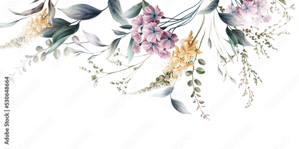 Floral border, Greeting card with flowers, can be used as invitation ...