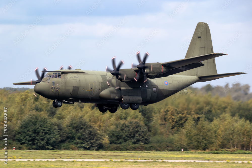 British Royal Air Force Lockheed C-130J Hercules C.4 transport plane ...