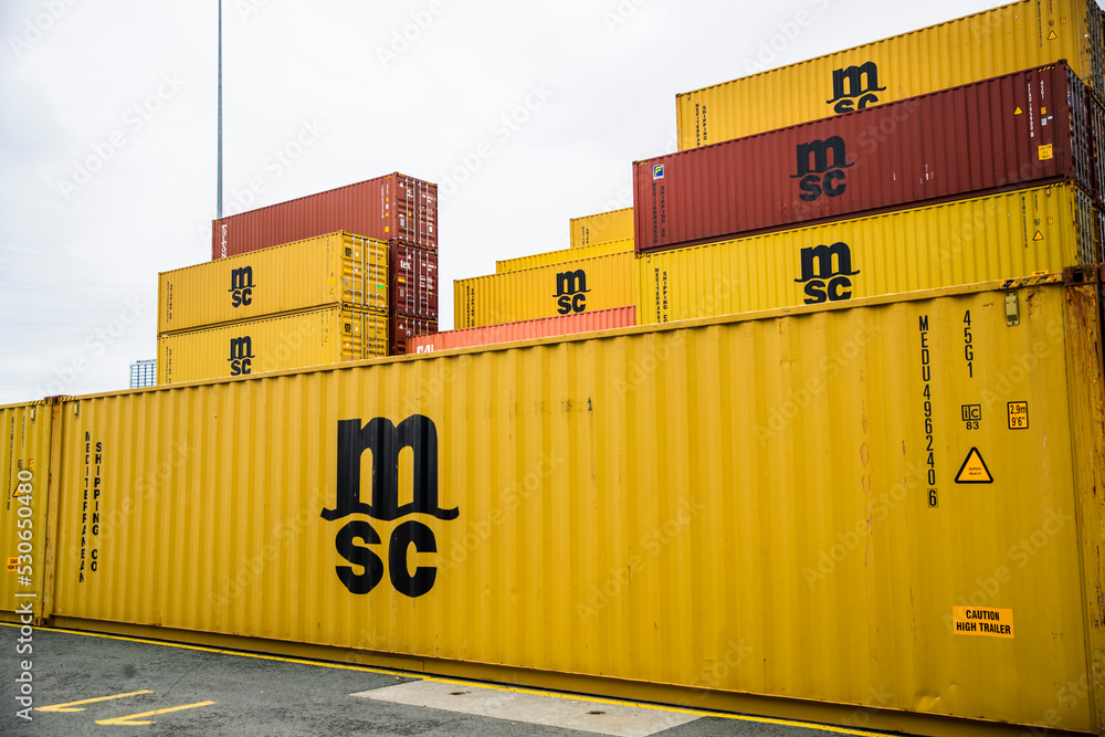 Foto de Klaipeda Lithuania 2022-07-24 Logo of MSC shipping container ...