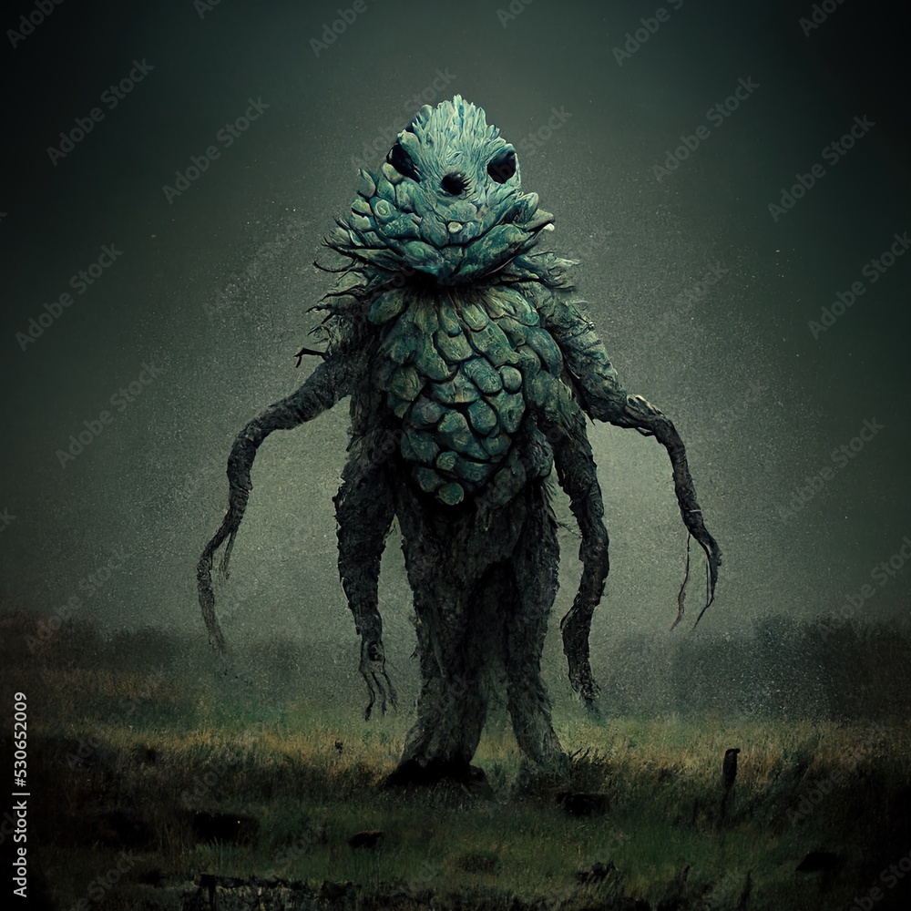 monster creature creepy figure 3D illustration with dramatic lighting ...