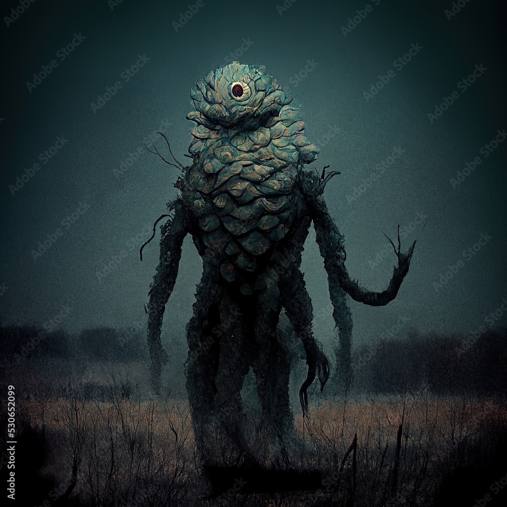 monster creature creepy figure 3D illustration with dramatic lighting ...