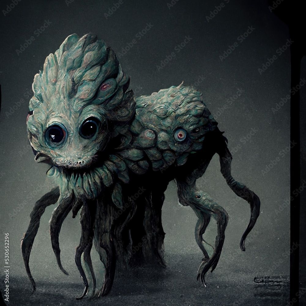 monster creature creepy figure 3D illustration with dramatic lighting ...