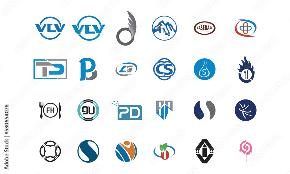 Icon set, logo design bundle pack, business symbols Iliustration ...