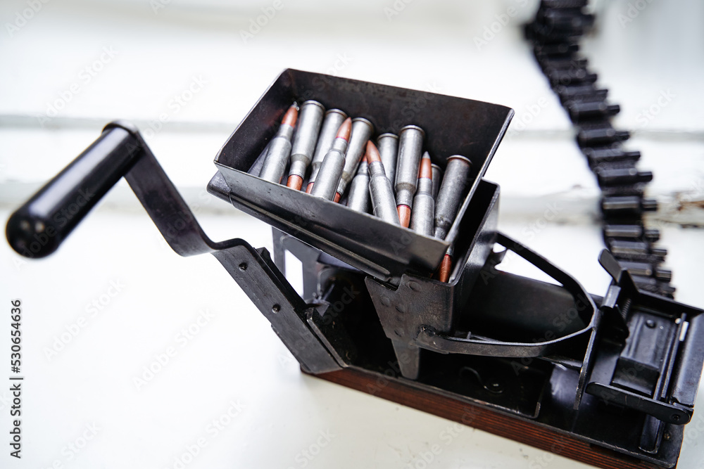 Rakov machine gun feedind system, belt loader. Stock Photo | Adobe Stock