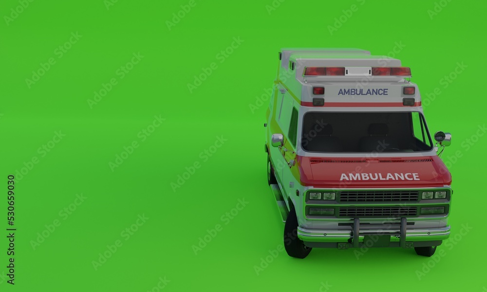 3d illustration, ambulance, green background, copy space 3d rendering ...