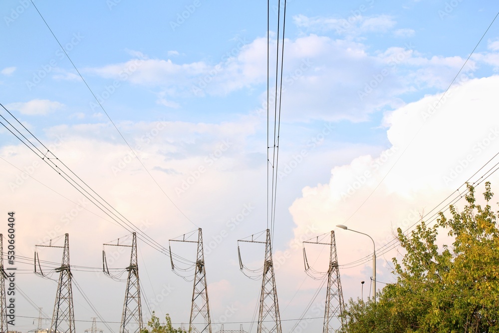 Power line station, high voltage transmission tower post tension for ...