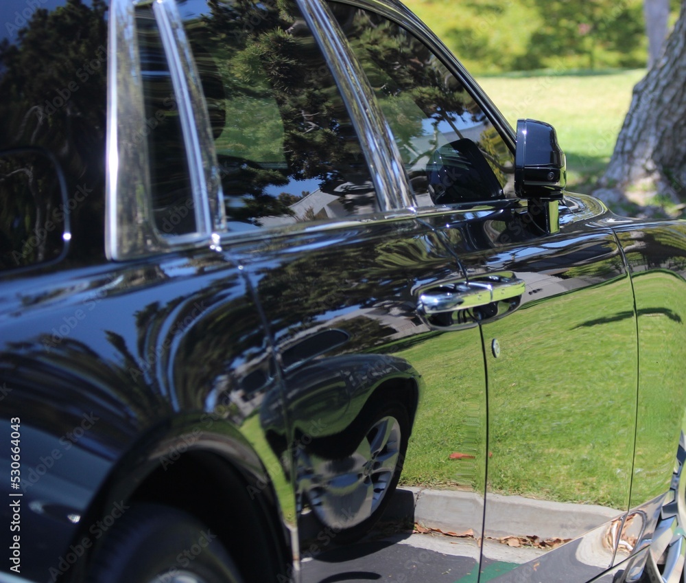 Black limo parked at office building. Symbol of prestige and ...