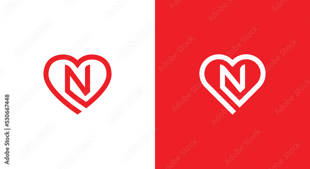 Initial Letter N Heart Logo Concept icon symbol sign Element Design ...