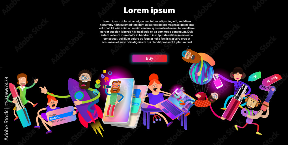 Banner with cartoon characters on a black background Stock Vector ...