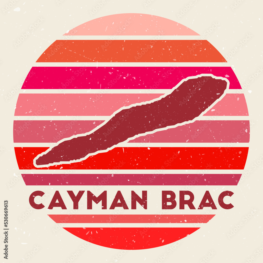 Cayman Brac logo. Sign with the map of island and colored stripes ...