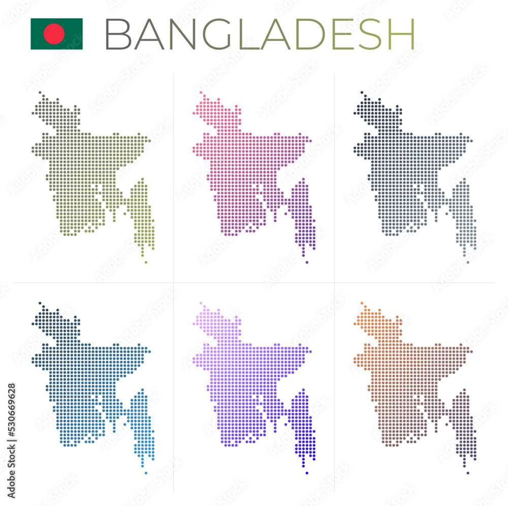 Bangladesh dotted map set. Map of Bangladesh in dotted style. Borders of the country filled with ...