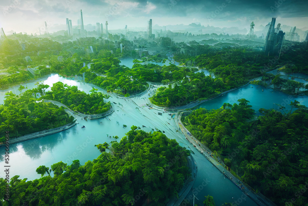 solarpunk futuristic environmental architecture digital illustration ...