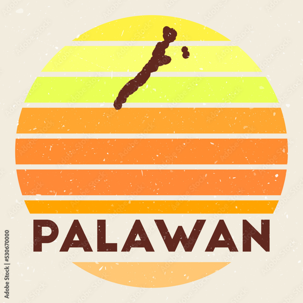 Palawan logo. Sign with the map of island and colored stripes, vector ...