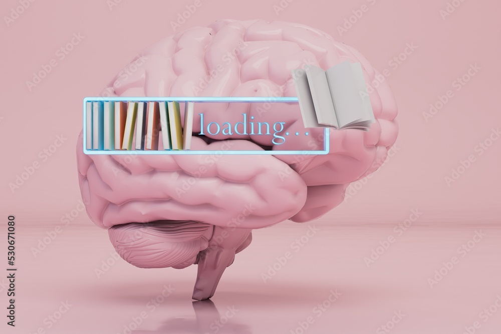 learning concept. good brain function. brain with download strings ...