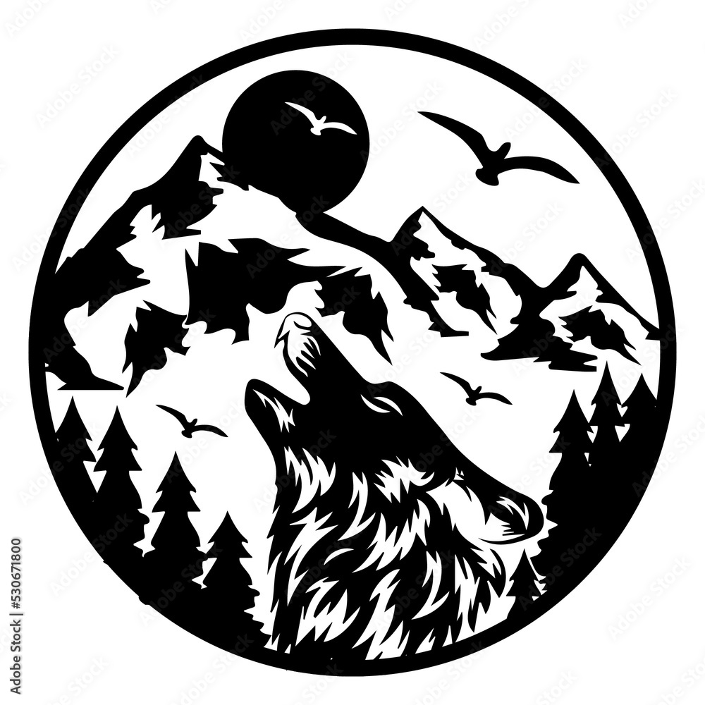 wolf svg, howling wolf svg, mountain svg, wolf clipart, wolf png ...