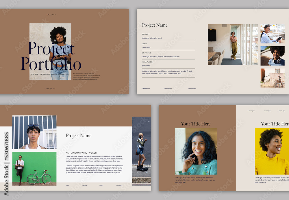 Portfolio Layout with Brown Accent Stock Template | Adobe Stock