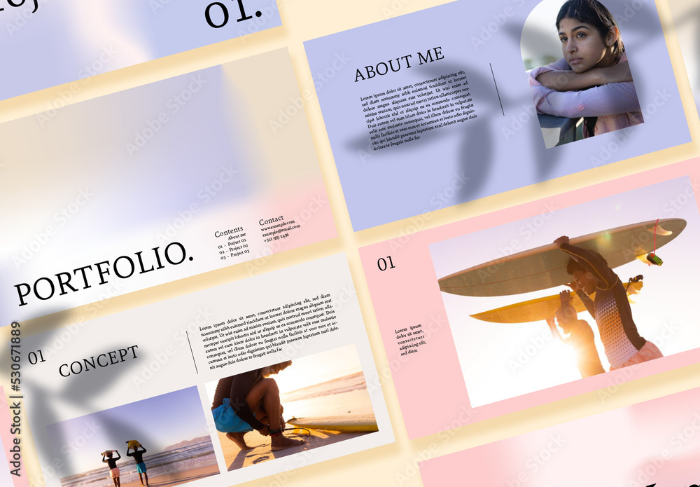 Purple Pink and Yellow Portfolio Stock Template | Adobe Stock