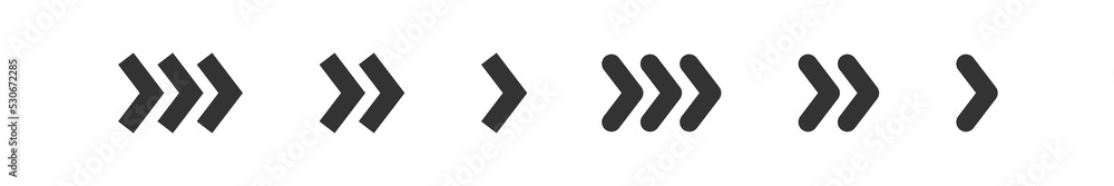 Right arrow icon. Double and triple arrow symbol set in vector flat ...