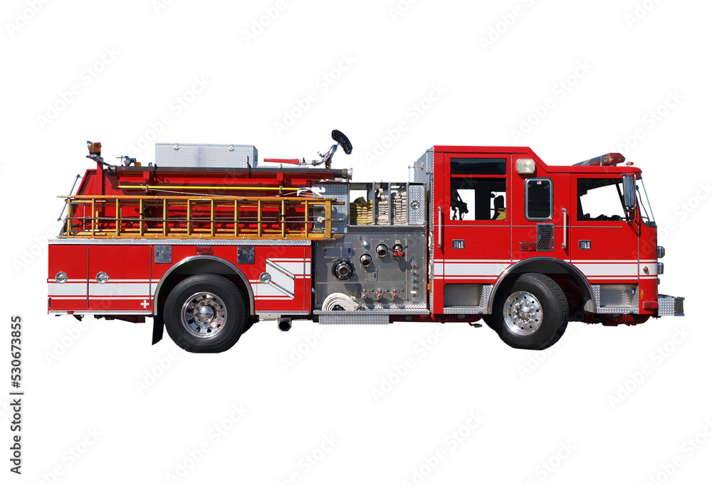 Fire engine ladder truck isolated. Stock Photo | Adobe Stock