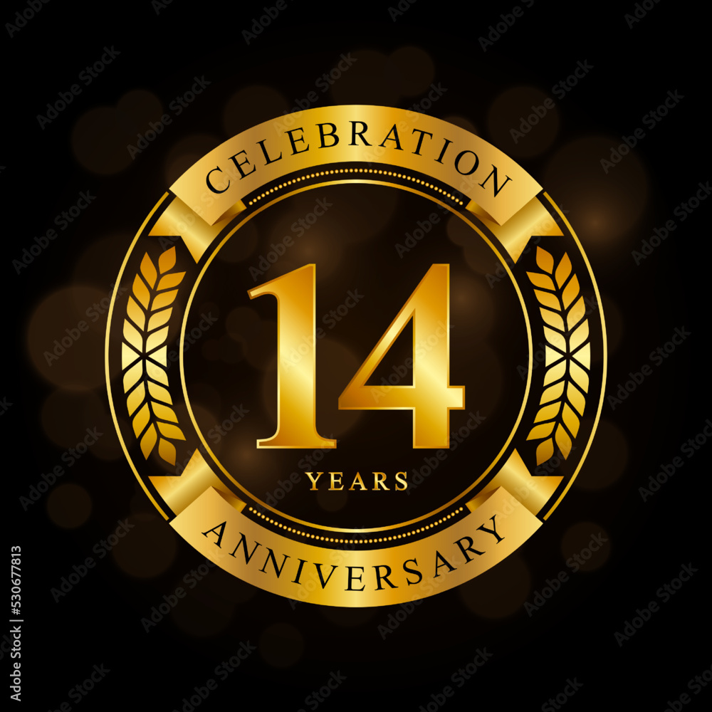 14 Year Anniversary celebration template design, with shiny ring and ...