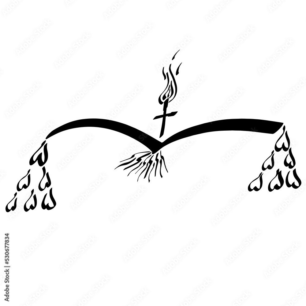 flying bird, the image of the Holy Spirit, with a cross like a burning ...