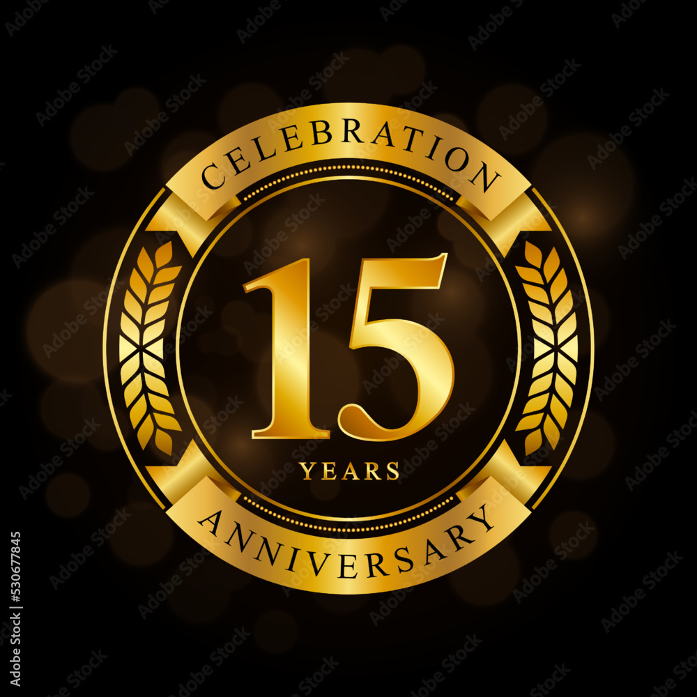15 Year Anniversary celebration template design, with shiny ring and ...