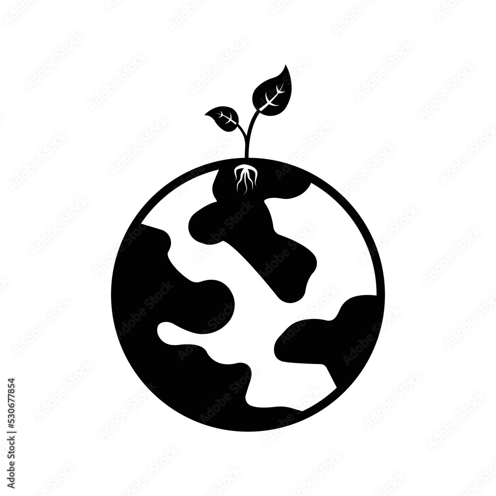 Earth tree ecology environment icon | Black Vector illustration | Stock ...