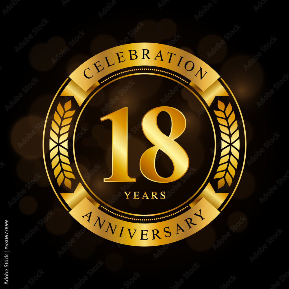 18 Year Anniversary celebration template design, with shiny ring and ...