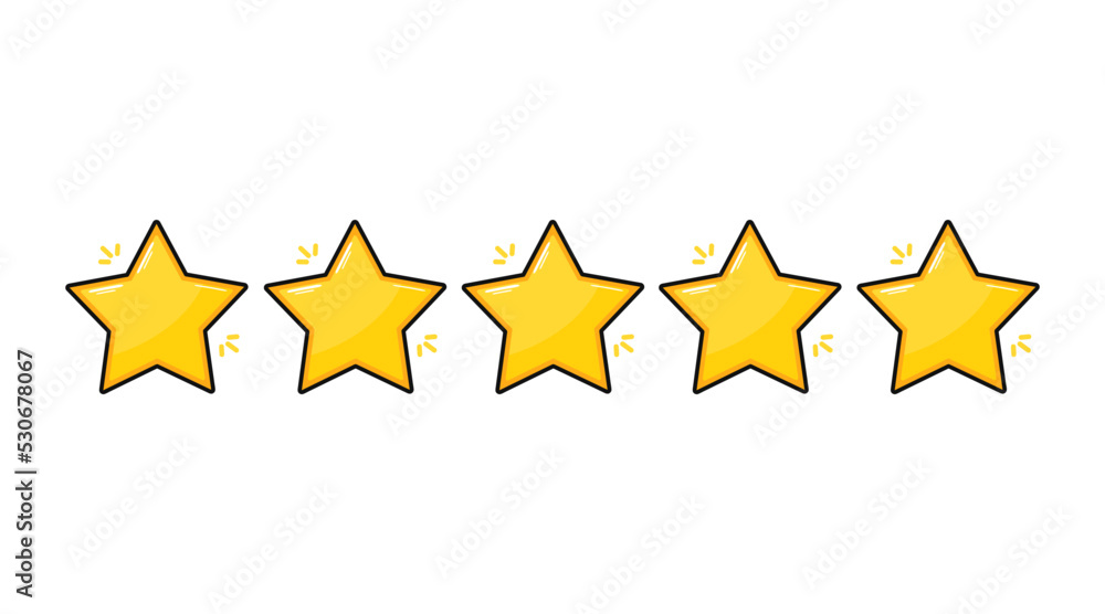 Funny cute happy 5 star characters bundle set. Vector hand drawn doodle ...