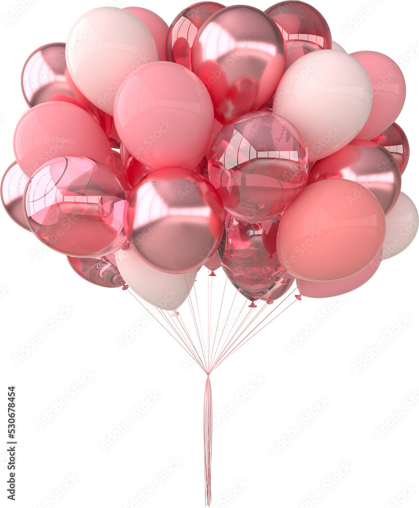3d render illustration of realistic pink balloons on transparent ...