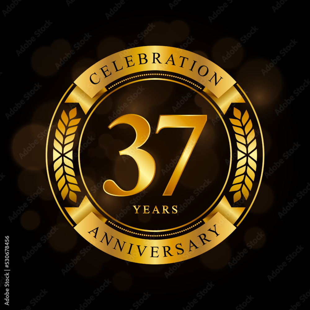 37 Year Anniversary celebration template design, with shiny ring and ...
