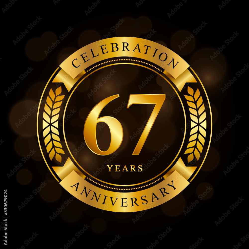67 Year Anniversary celebration template design, with shiny ring and ...