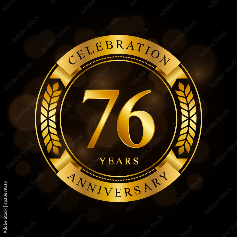 76 Year Anniversary celebration template design, with shiny ring and ...